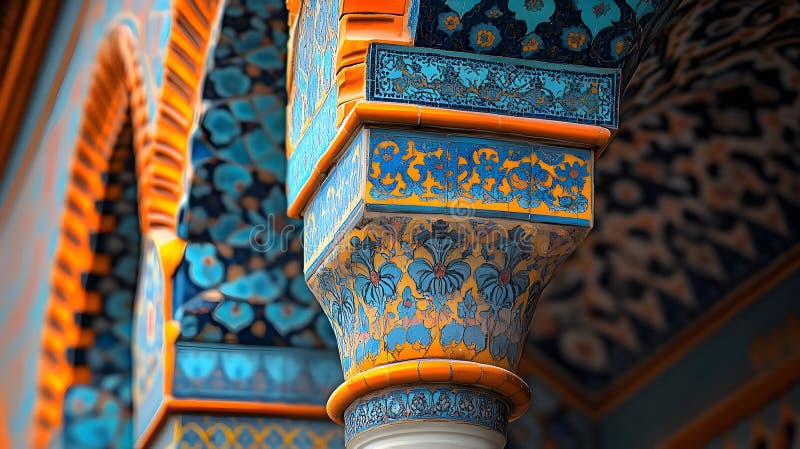 Intricate Architectural Details Featuring Vibrant Blue and Orange ...