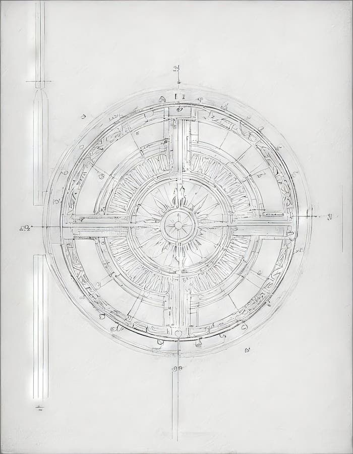 Intricate Architectural Drawing of Circular Design Stock Image - Image ...