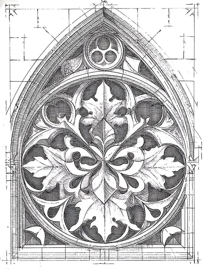 Intricate Architectural Drawing Featuring a Gothic-style Window Design. the Design Stock ...