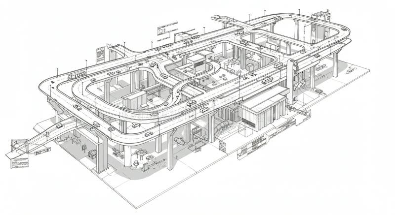 An Intricate Architectural Drawing Illustrates a Multilayered Highway ...