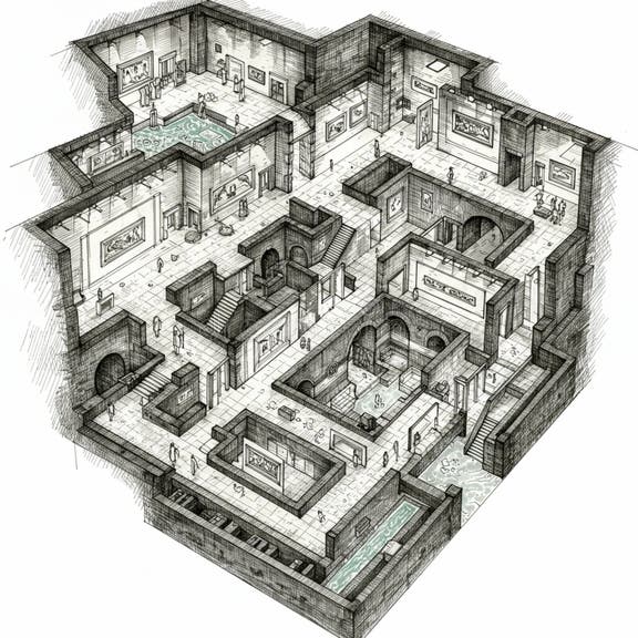 Intricate Architectural Illustration of a Multi-level Structure with ...
