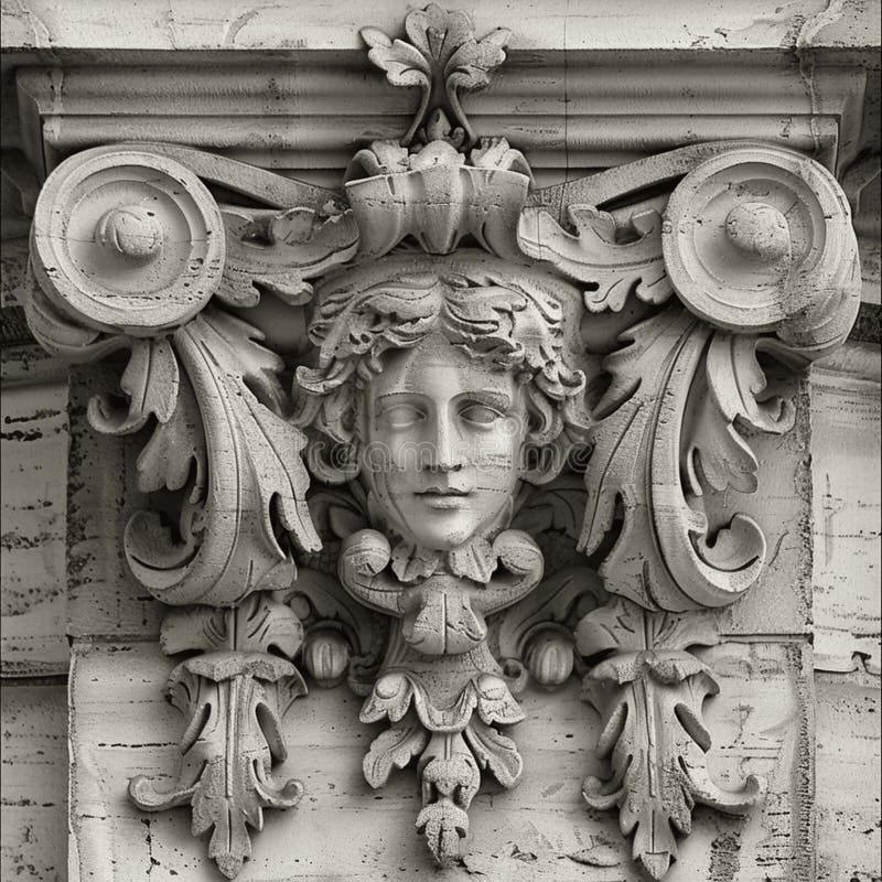 Intricate Architectural Ornamentation with Classical Face Relief Stock ...