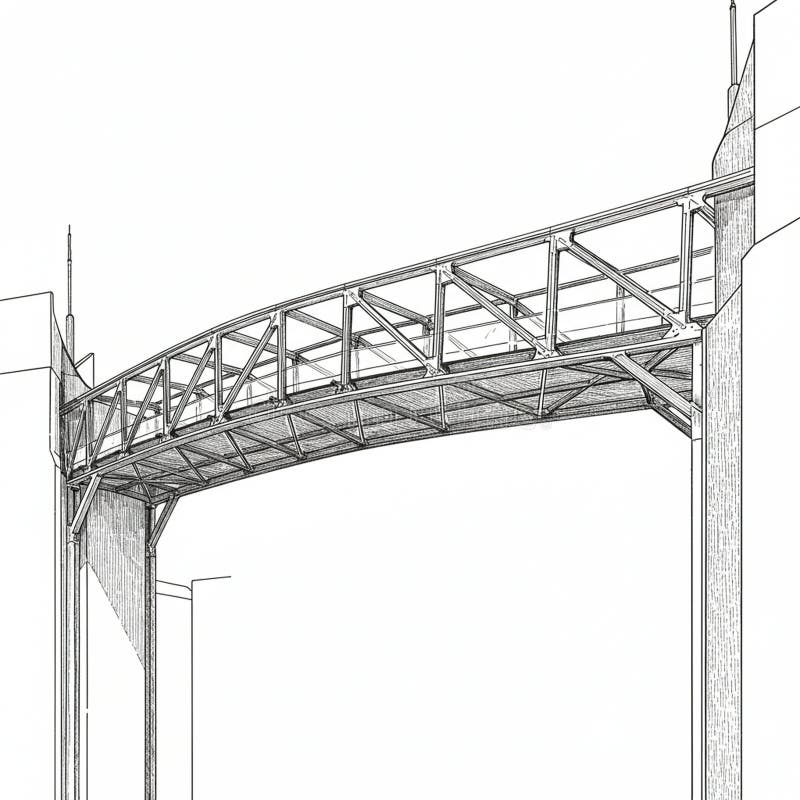 Intricate Architectural Sketch of a Modern Pedestrian Bridge. the ...
