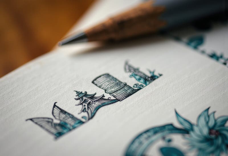 Intricate Architectural Sketches on a Notebook Page with a Pen Stock ...