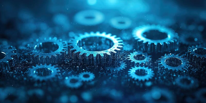 Intricate Arrangement of Metallic Gears Illuminated in Blue Light ... Intricate Arrangement of Metallic Gears Illuminated in Blue Light ...