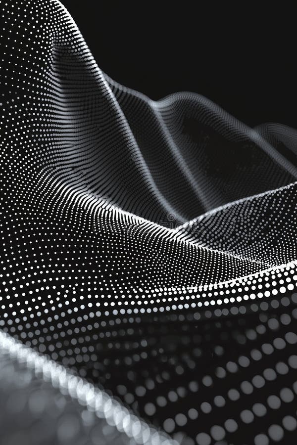 An Intricate Arrangement of Silver Dots Flows Rhythmically Across a Black Backdrop, with Some ...