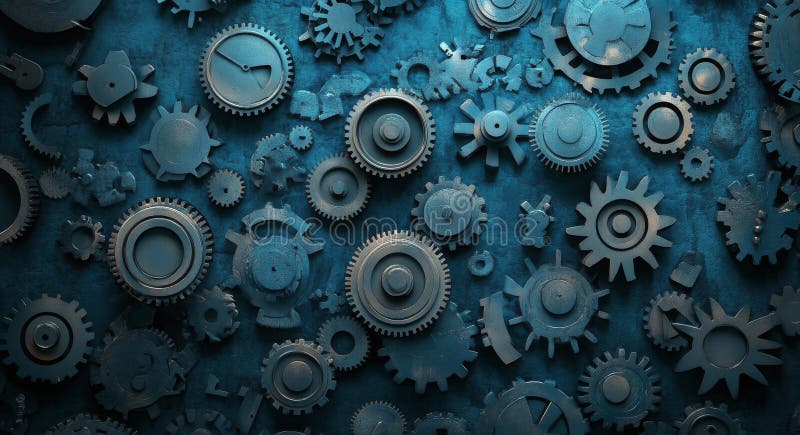 An Intricate Arrangement of Vintage Gears on a Blue Backdrop ...