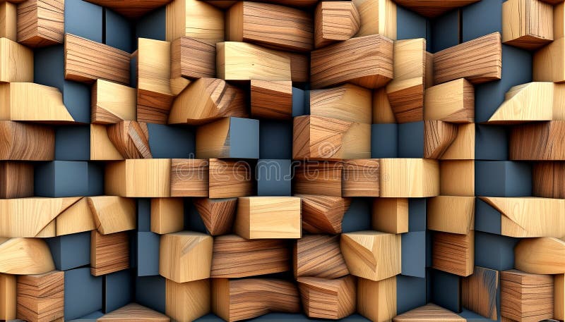 Wooden Blocks Create an Artistic Pattern in a Textured Wall Display ...
