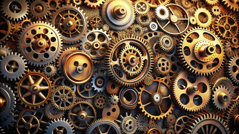 Intricate Array of Golden and Silver Gears Intermeshed in Complex ...
