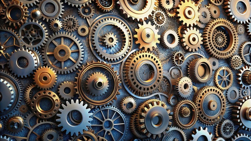 Intricate Array of Interlocking Metallic Gears a Complex System of Rotating Components ...
