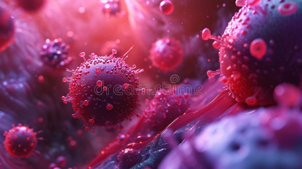 An Intricate Array of Viruses and Spike Proteins is Depicted Against ...