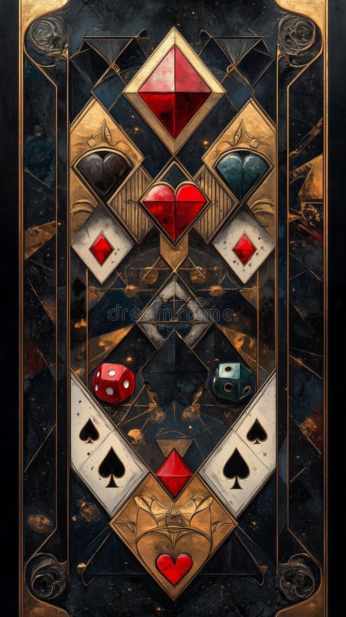 Art Deco Playing Card Design with Geometric Patterns and Dice Stock ...