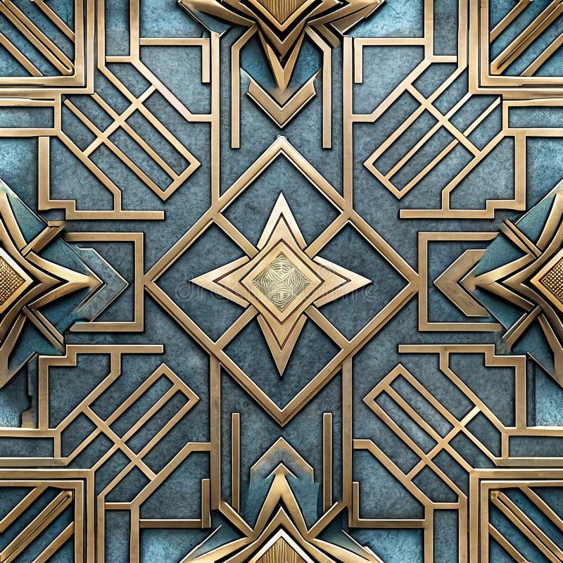 Intricate Art Deco Pattern with Geometric Gold and Teal Design Elements ...