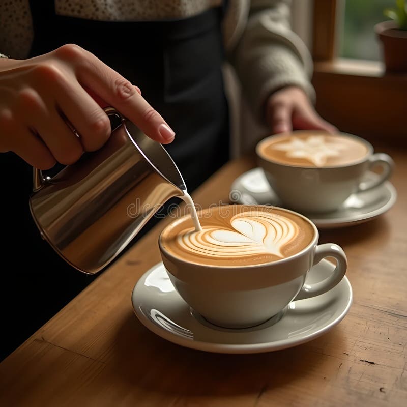 Latte Art Mastery: Crafting Beauty in Every Sip of Coffee Stock ...