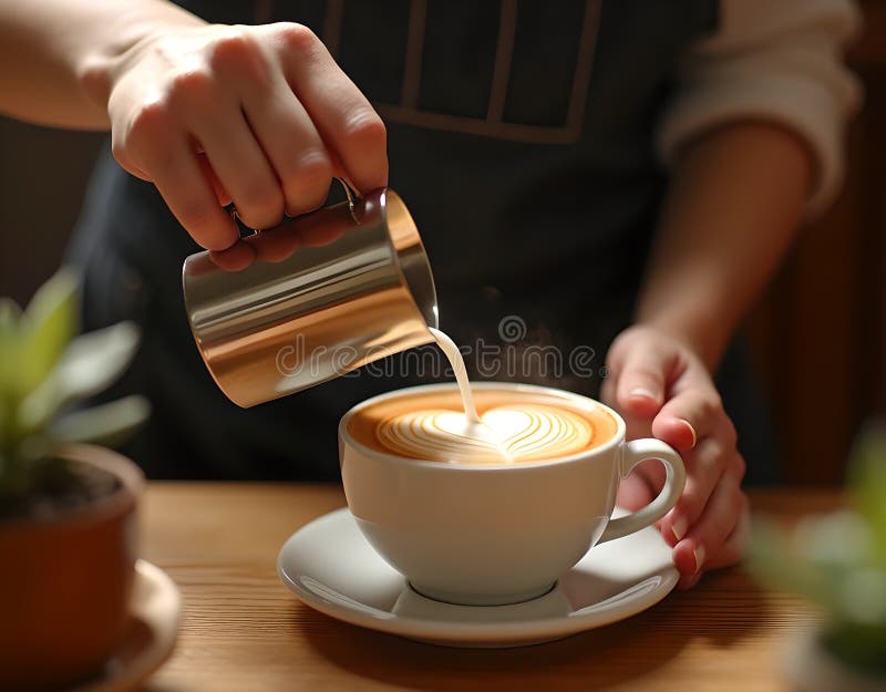 Latte Art Mastery: Crafting Beauty in Every Sip of Coffee Stock ...