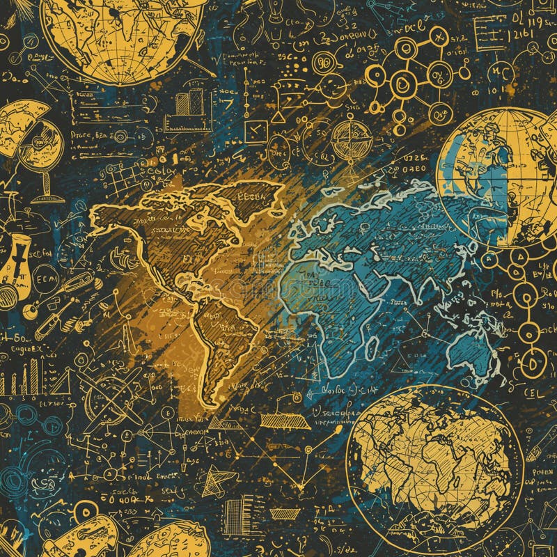 Intricate Artwork Featuring Stylized World Maps Overlaid with ...