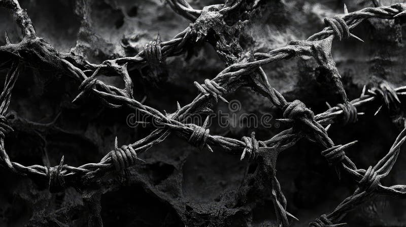 Intricate Barbed Wire Pattern with a Bizarre Background Stock Photo ...