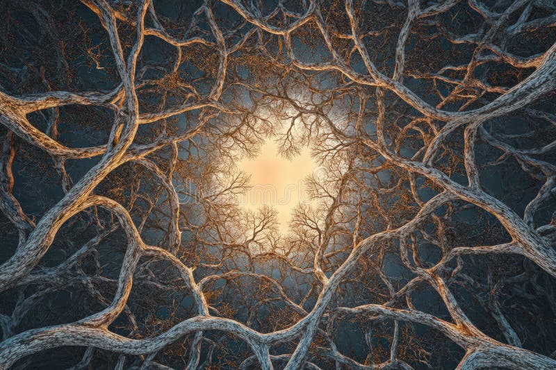 Intricate Bare Tree Branches Frame Celestial Light Stock Illustration ...