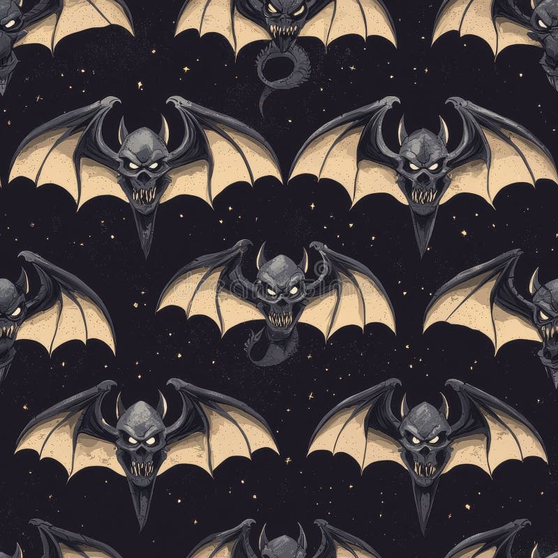 Intricate Bat Pattern Featuring Detailed Illustrations of Bats in ...