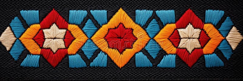 Intricate Geometric Beadwork Pattern in Vibrant Colors on a Black ...