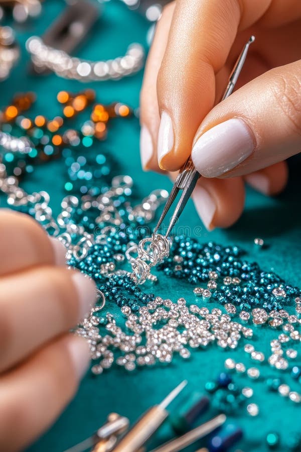 Intricate Beadwork and Tool. Hands Create Luxury with Beads Stock ...