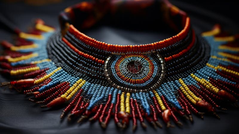 Intricate Beadwork on a Tribal Necklace Stock Illustration ...