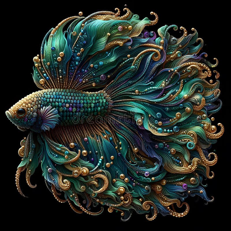 Intricate Betta Fish with Ornate Flowing Fins Stock Illustration ...