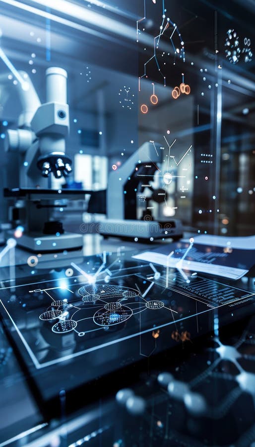 Intricate Bioengineering Workstation Featuring Genetic Diagrams and ...