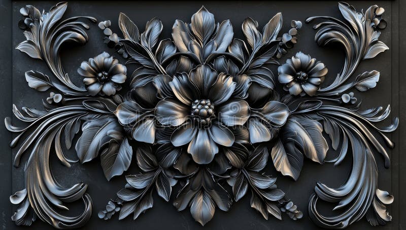 Intricate Black Bas-relief Sculpture of Flowers Stock Photo - Image of ...