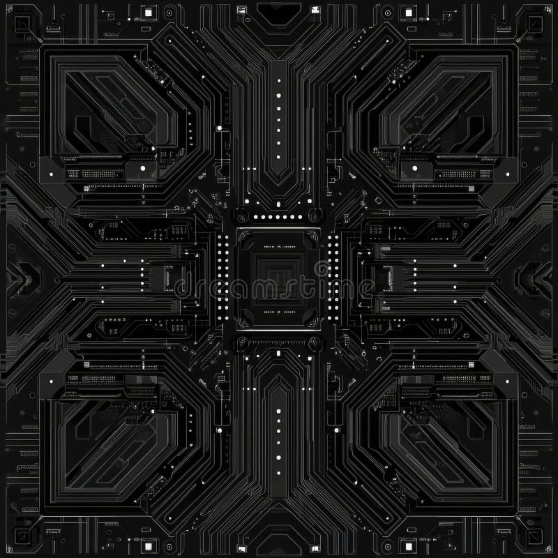 Intricate Black Circuit Board Design Featuring Symmetric Electronic ...