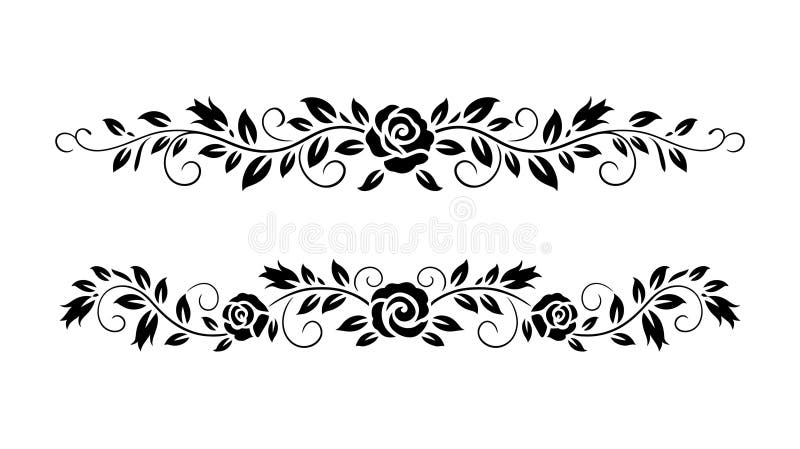 Intricate Black Floral Designs Feature Roses and Swirling Vines ...