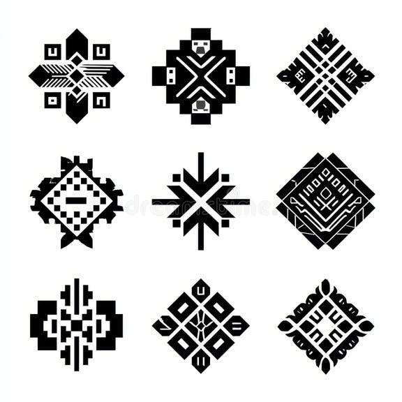 Intricate Black Geometric Tribal Patterns and Designs in Square Format ...