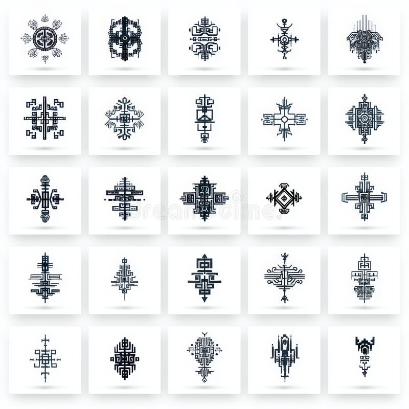 Intricate Black Geometric Tribal Patterns in a Structured Design Array ...