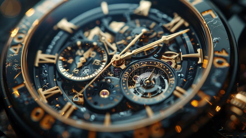 Intricate Black and Gold Mechanical Watch Displaying Complex Inner ...