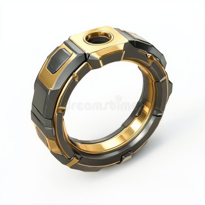 Intricate Black and Gold Metal Ring with Geometric Design Stock Image ...
