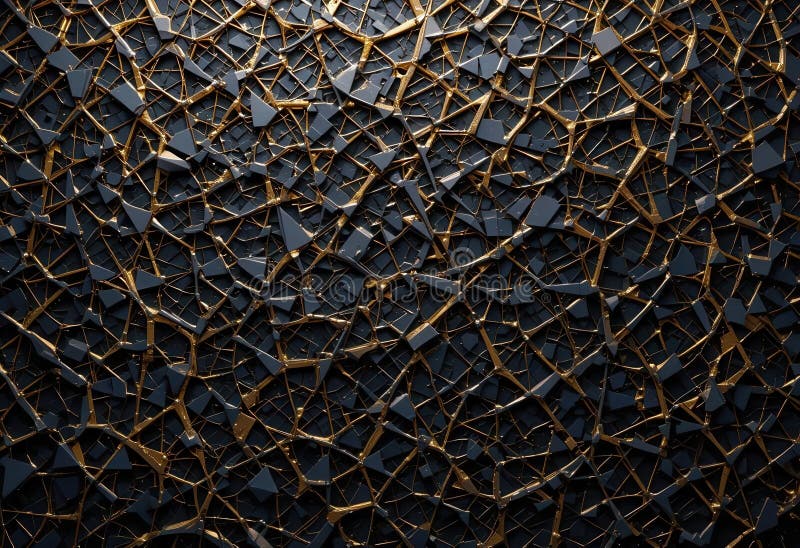 Intricate Black and Gold Mosaic Pattern Showcasing Shattered Pieces ...
