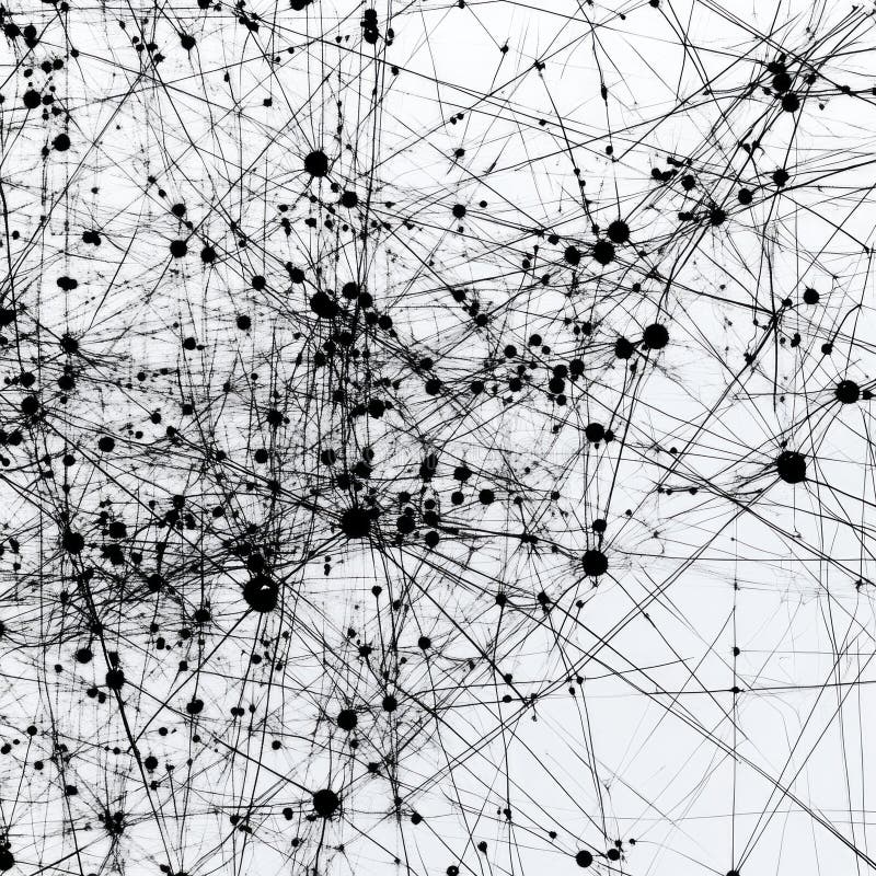 Intricate Black Ink Lines and Nodes Visualization on Light Background ...