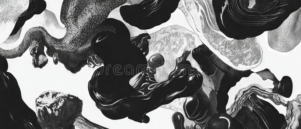 Intricate Black Ink Linework Forms Detailed Patterns on a Snow-white ...