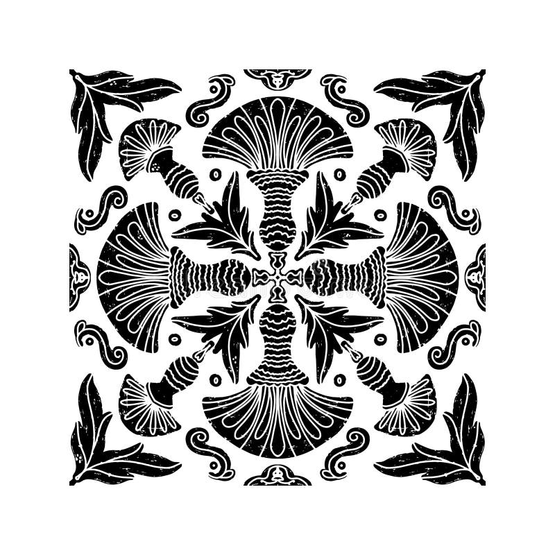 Intricate Black Pattern with Symmetrical Ornamental Pattern in Linocut ...