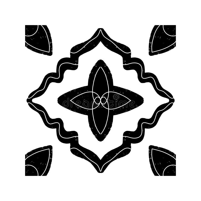 Intricate Black Pattern with Symmetrical Ornamental Pattern in Linocut ...