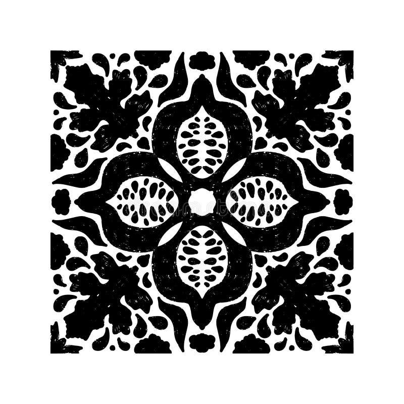 Intricate Black Pattern with Symmetrical Ornamental Pattern in Linocut ...