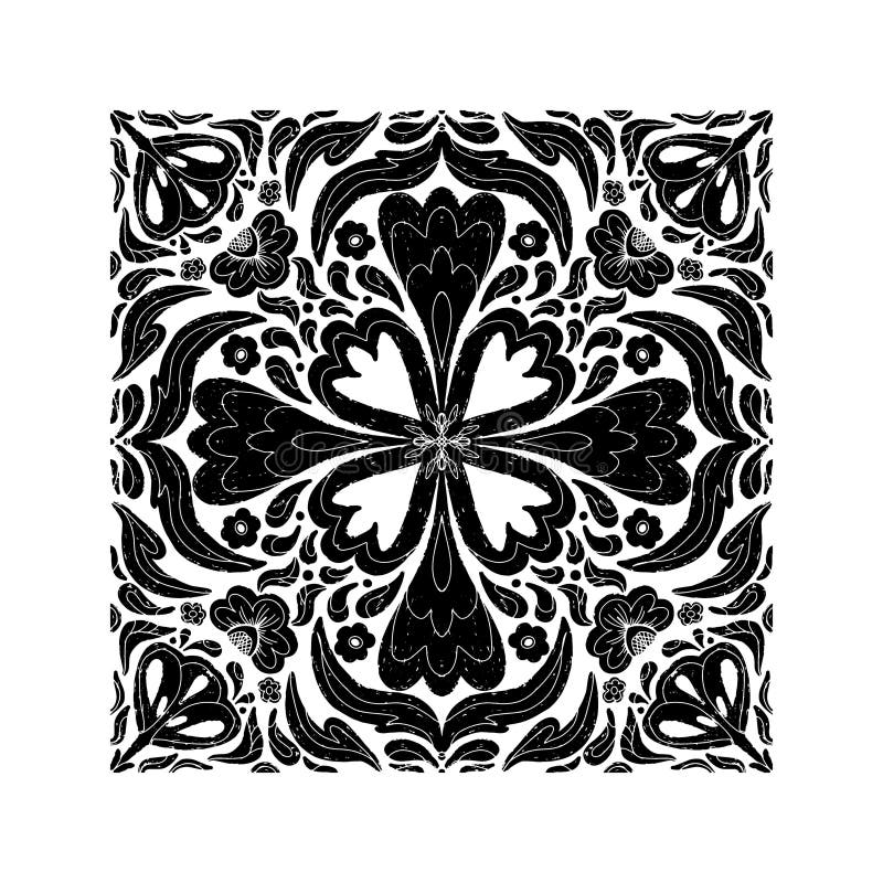 Intricate Black Pattern with Symmetrical Ornamental Pattern in Linocut ...