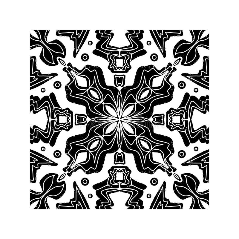 Intricate Black Pattern with Symmetrical Ornamental Pattern in Linocut ...