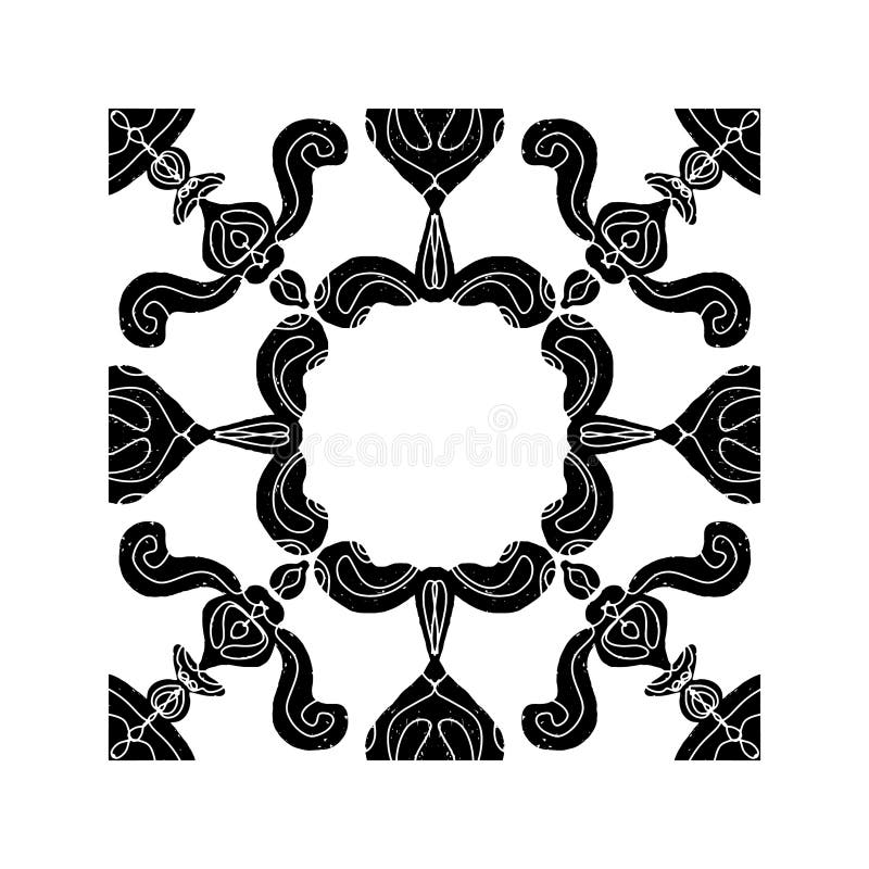 Intricate Black Pattern with Symmetrical Ornamental Pattern in Linocut ...