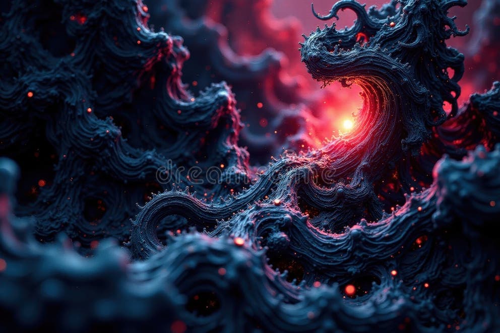 Intricate Black, Swirling Organic Forms Resembling a Turing Machine S ...