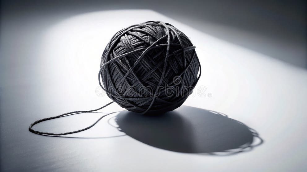 Intricate Black Tangled Ball Design Element with Dramatic Shadow on a ...