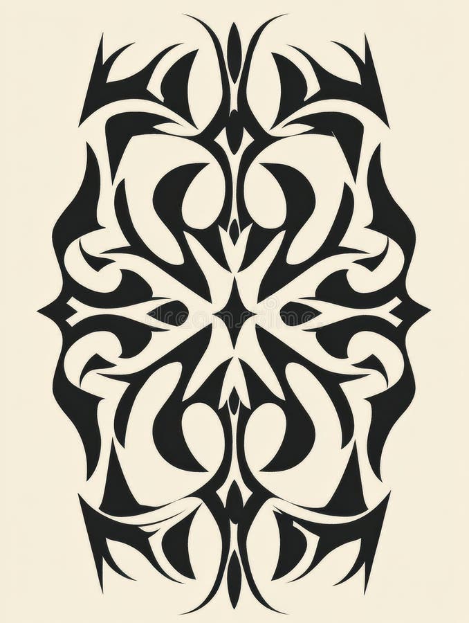 Intricate Black Tribal Design Featuring Symmetrical Patterns on a Light ...
