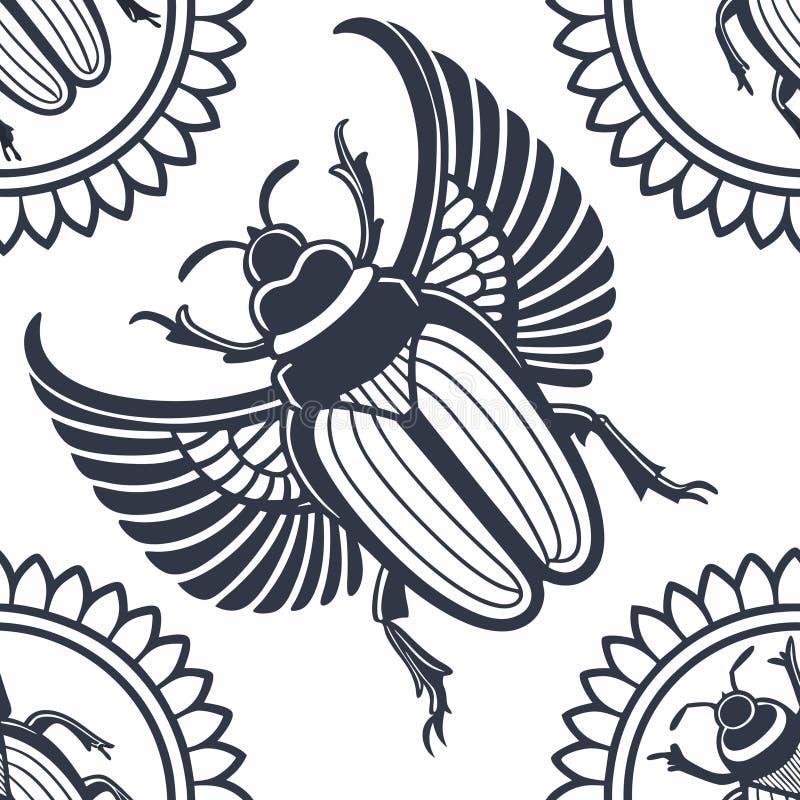 Intricate Black and White Beetle Pattern with Sunflowers Featured on a ...