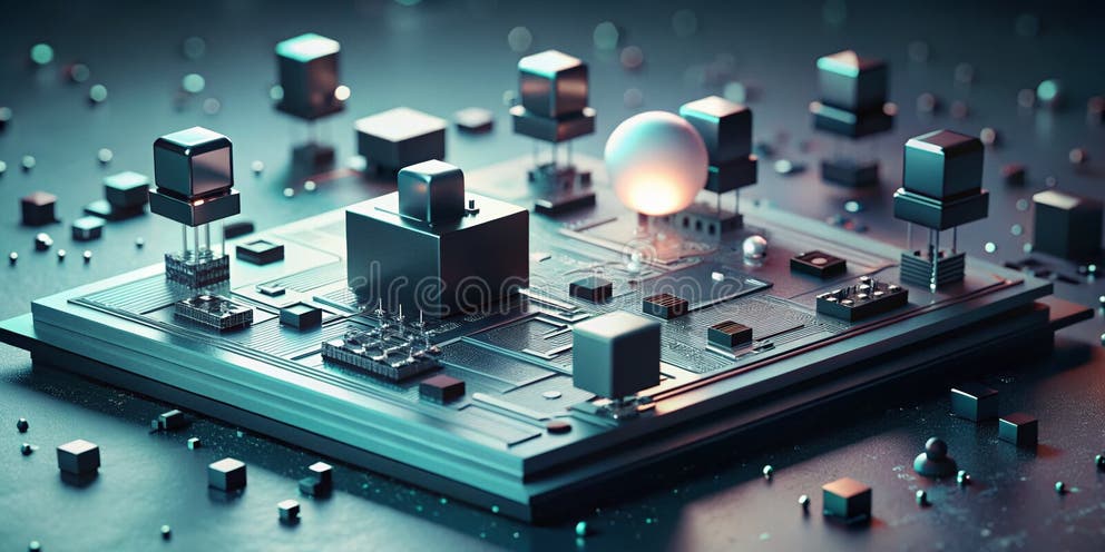 Intricate Black and White Circuitry Design 3D Floating Objects Marble ...