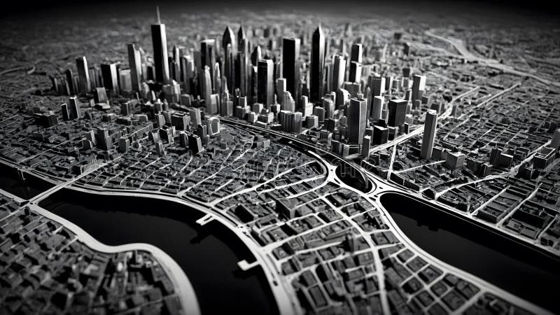 Intricate Black and White City Map with Detailed Design Stock Photo ...